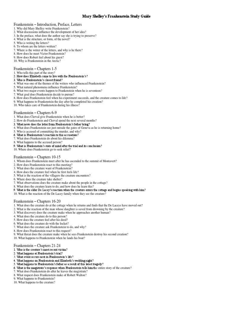 Frankenstein Study Guide | PDF | Frankenstein | Novels
