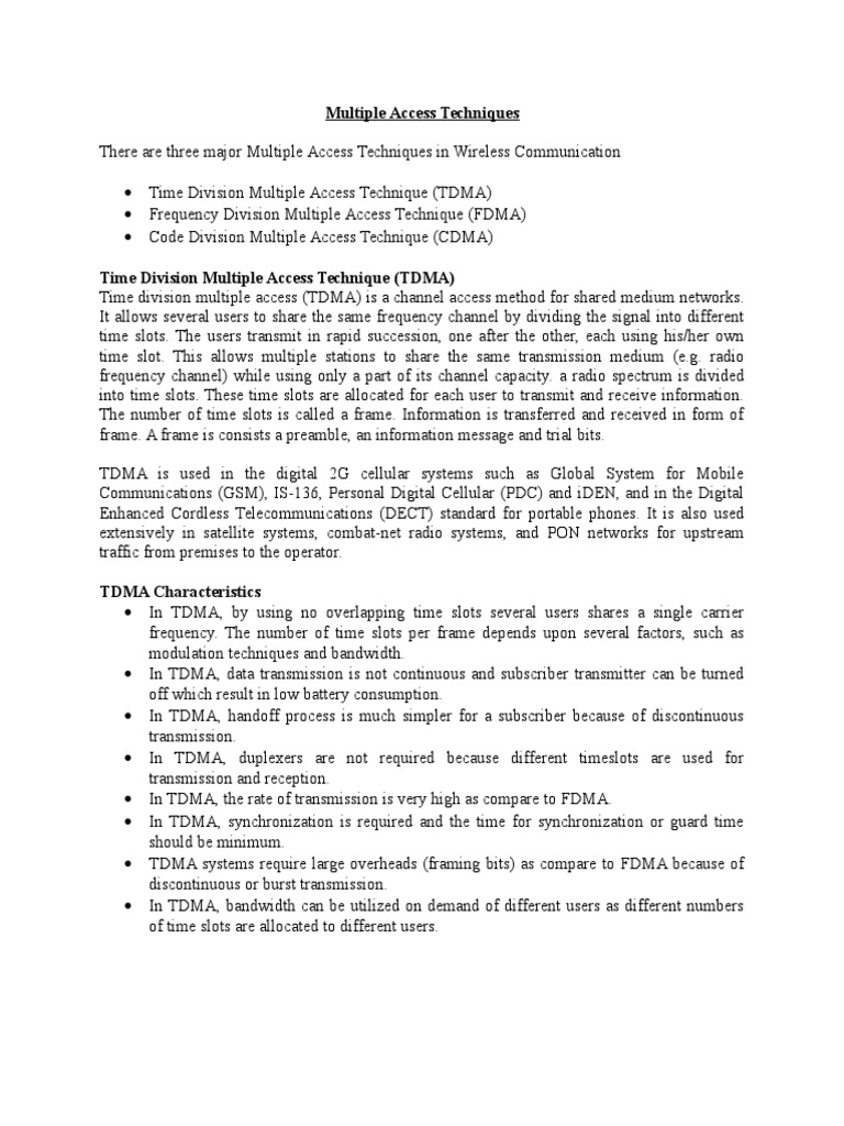 Multiple Access Techniques | PDF | Code Division Multiple Access ...