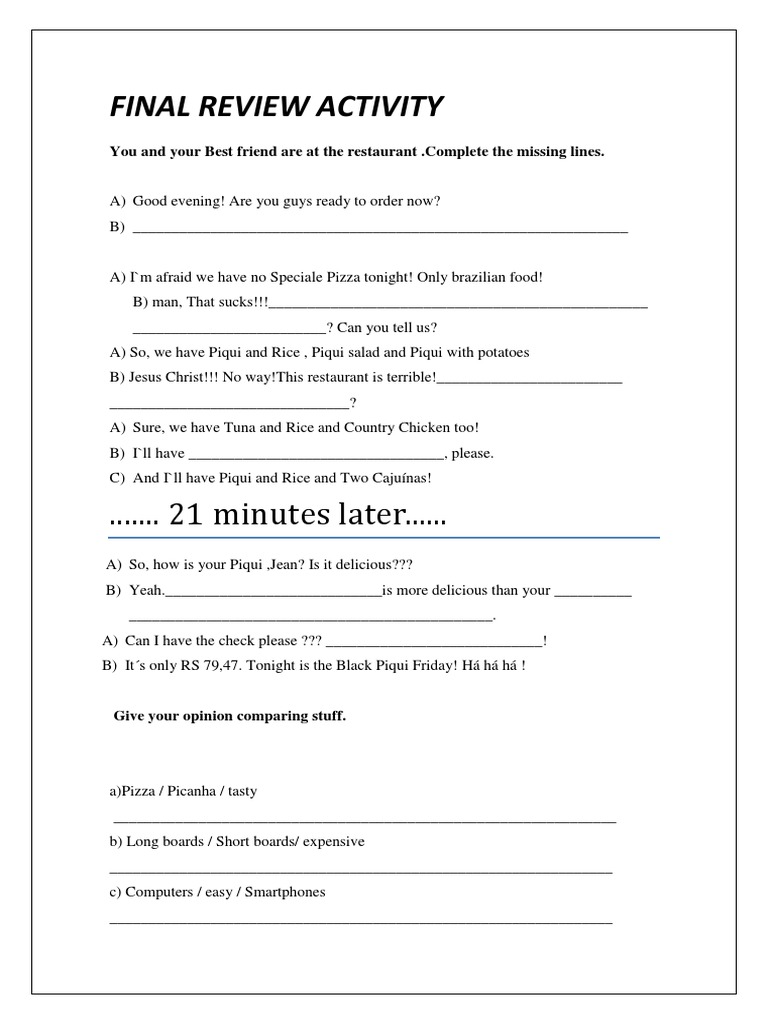 Final Review Activity: ....... 21 Minutes Later..... | PDF