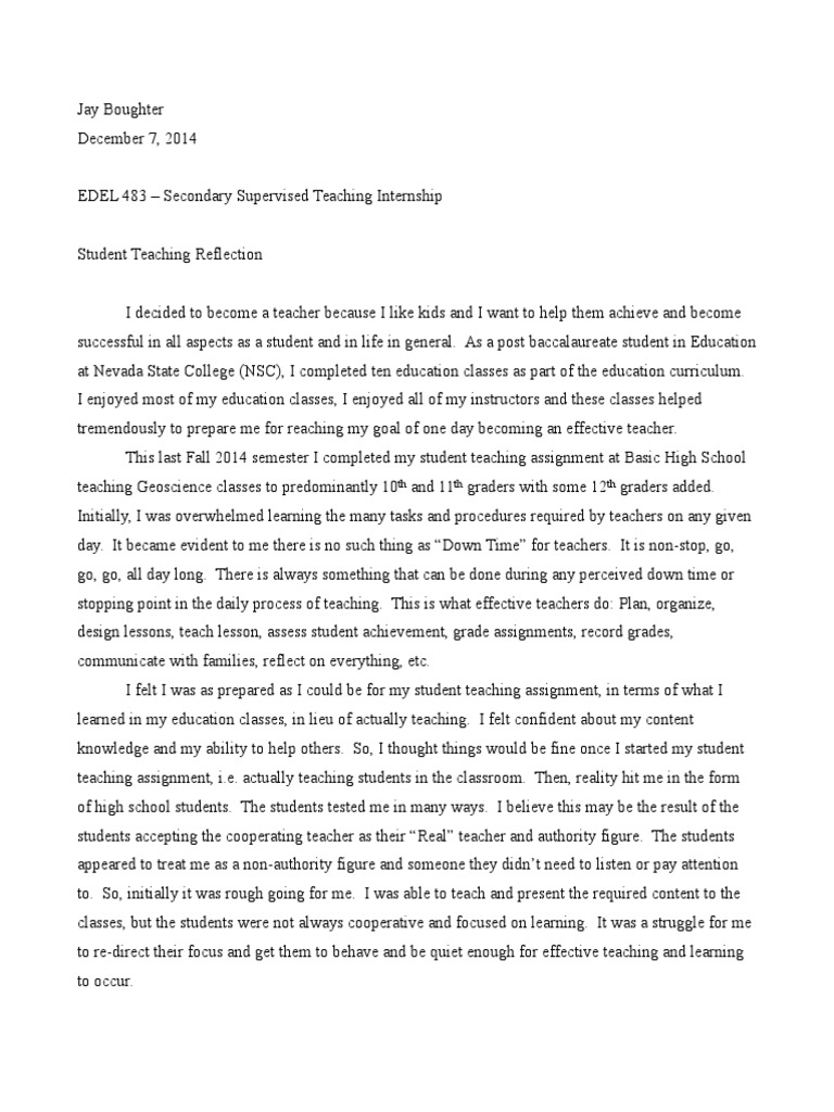 Student Teaching Reflection Insights | PDF | Sharing | Quality Of Life