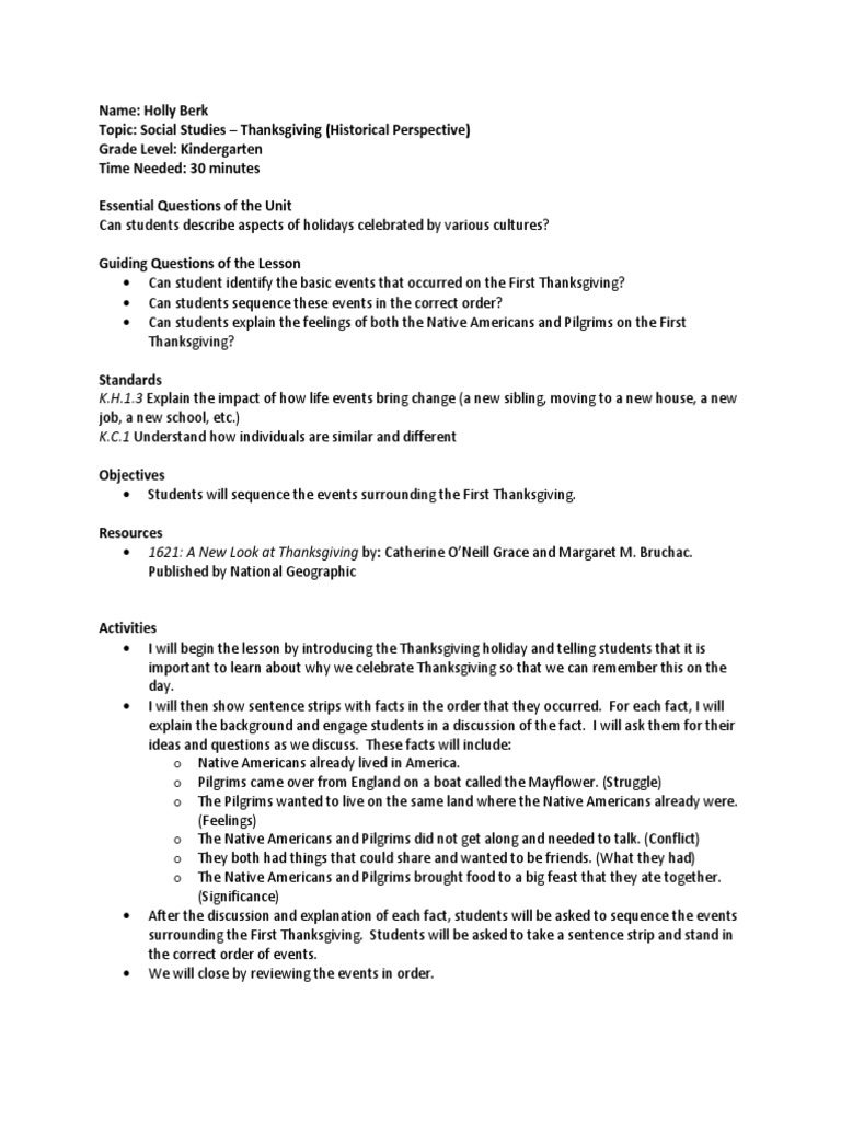 Thanksgiving History Lesson | PDF