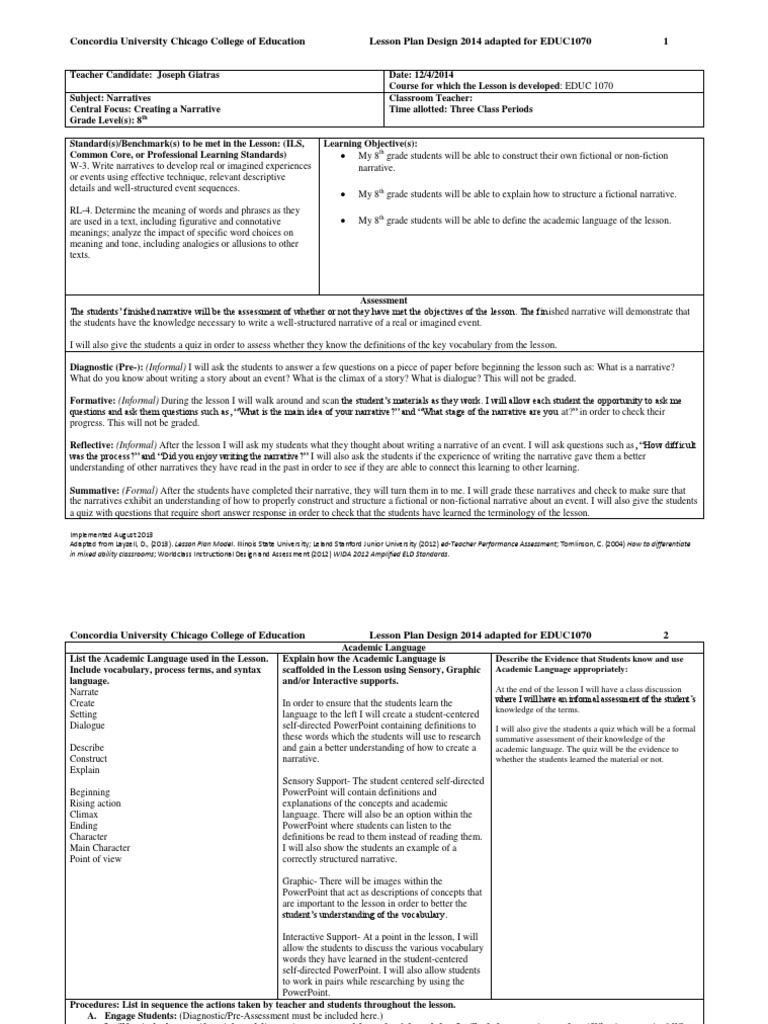 8th Grade Narrative Writing Lesson Plan | PDF | Educational Assessment ...
