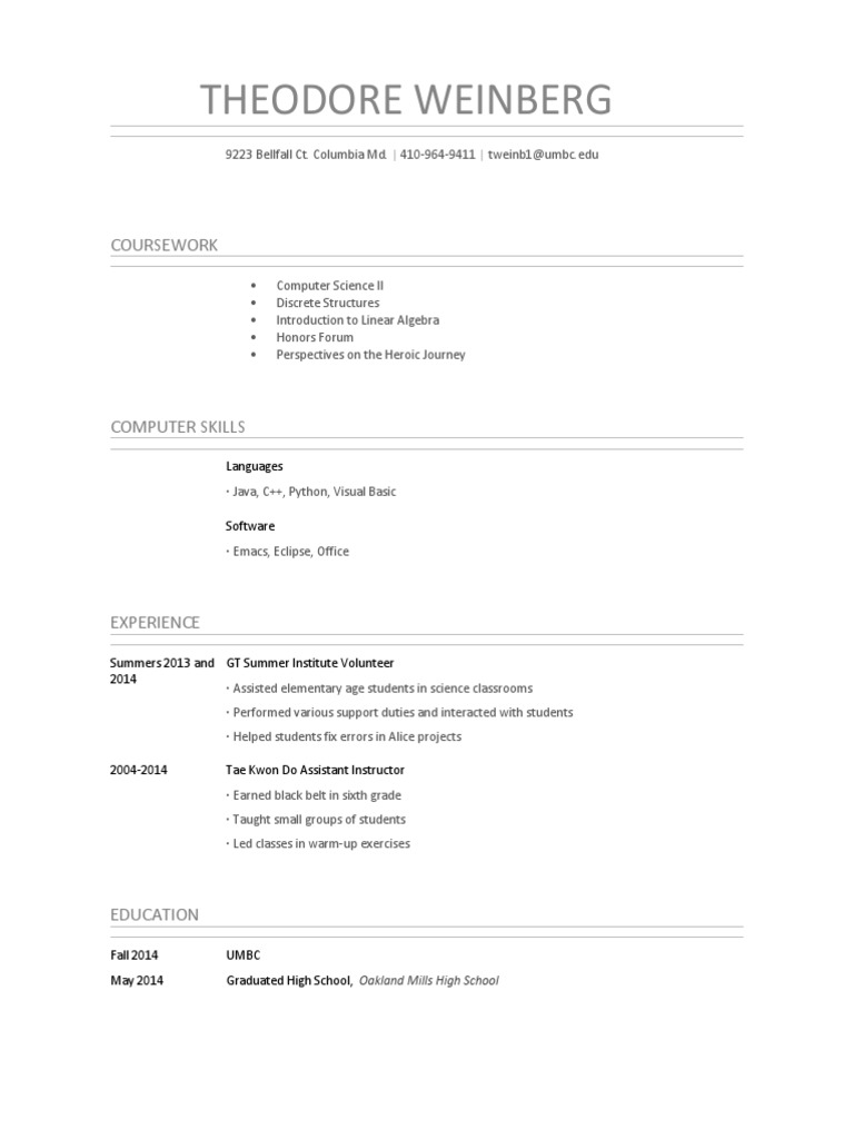 Theodore Weinberg's Resume Overview | PDF