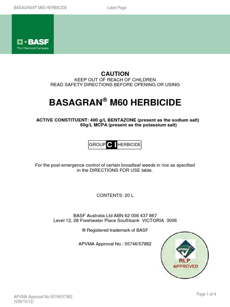 Basagran M60 55746 57982 TXT Label | PDF | Herbicide | Weed