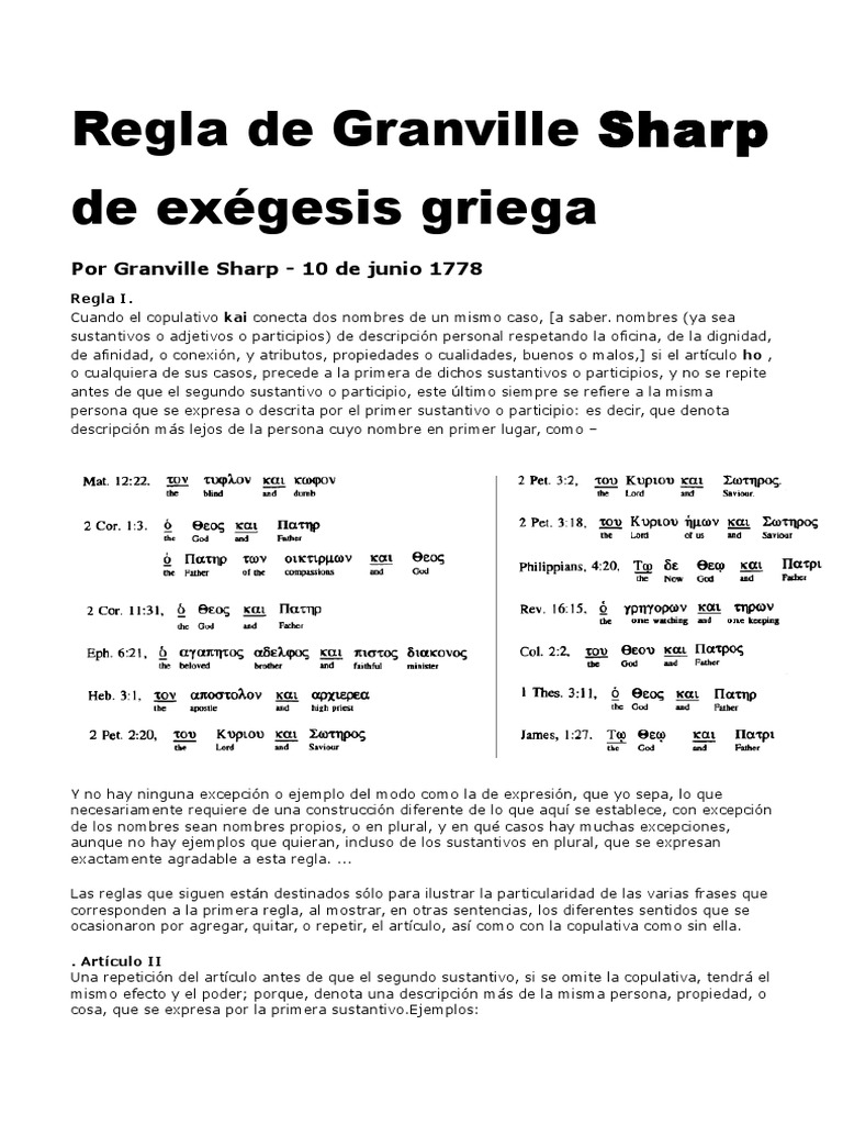 Reglas de Granville Sharp de Exégesis Griega | PDF | Sustantivo ...