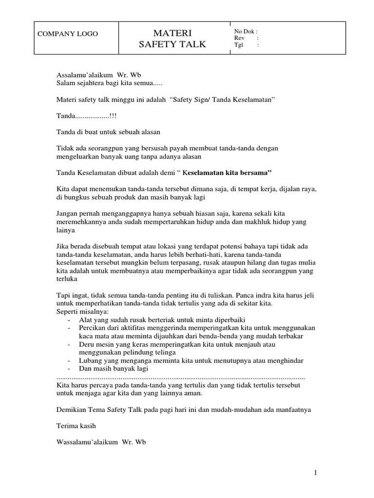 Materi Safety Talk Safety-Sign PDF | PDF