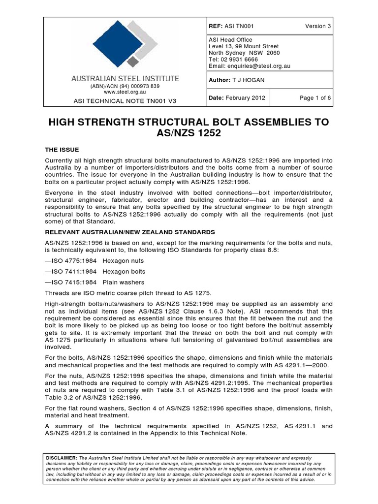 High Strength Structural Bolts Compliance | PDF | Screw | Industries