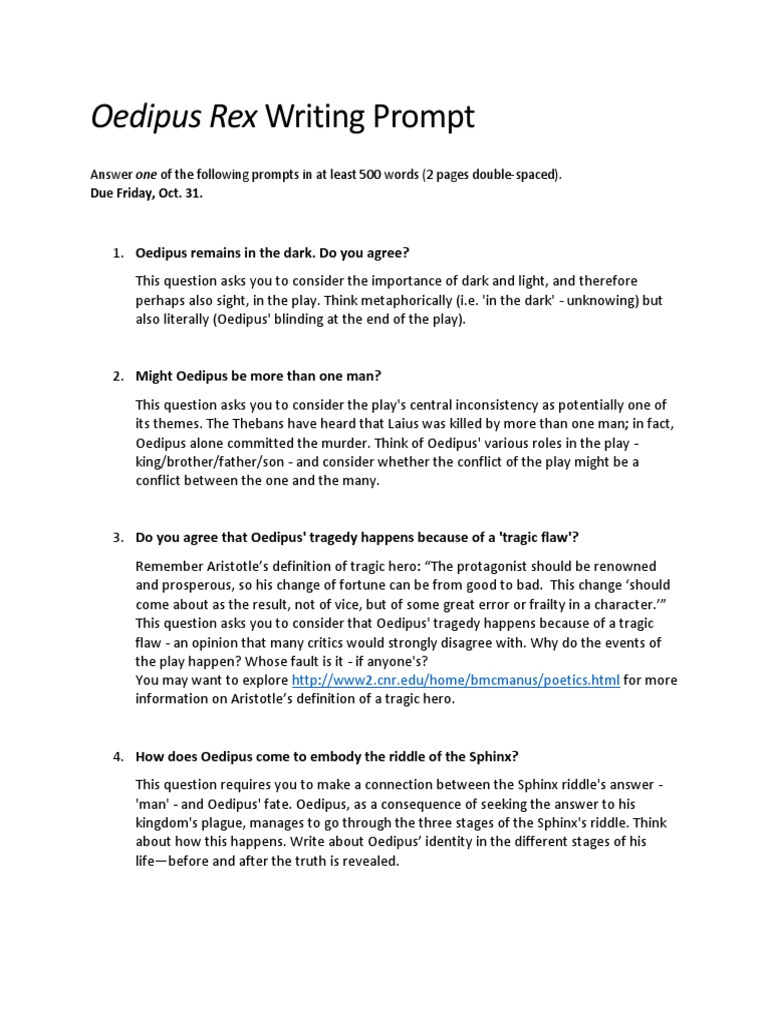 Oedipus Rex Writing Prompts | PDF