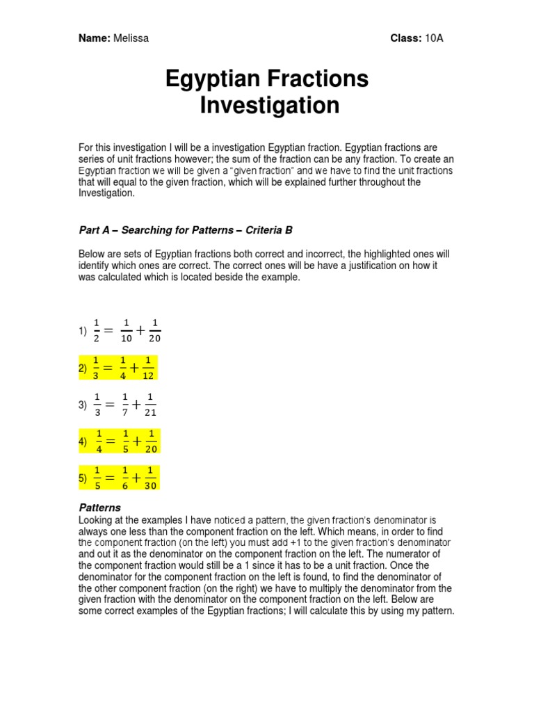 Egyptian Fractions Investigation | PDF | Fraction (Mathematics) | Numbers