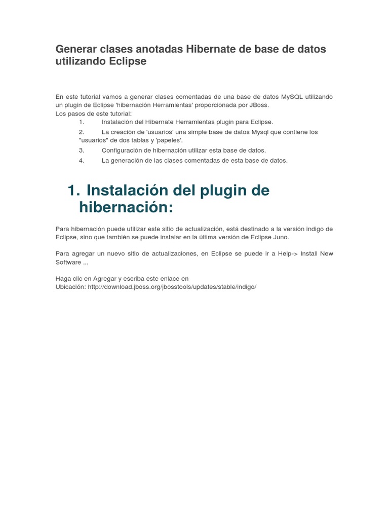 Generar Clases Anotadas Hibernate de Base de Datos Utilizando Eclipse | PDF | Eclipse (software ...