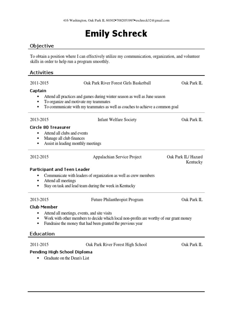 Emily Schreck's Resume Overview | PDF