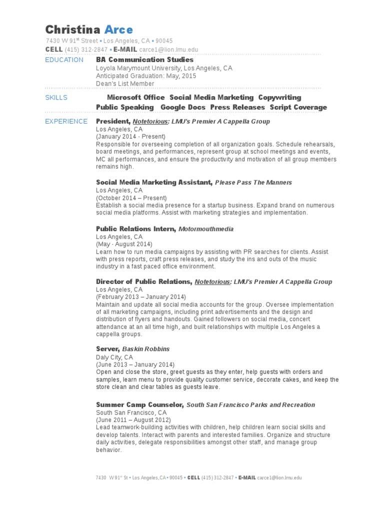Christina Arce Resume 1 | PDF | Social Science | Art