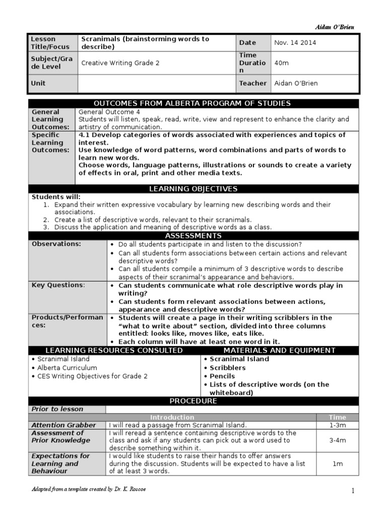 Grade 2 Creative Writing: Scranimals | PDF | Educational Assessment ...