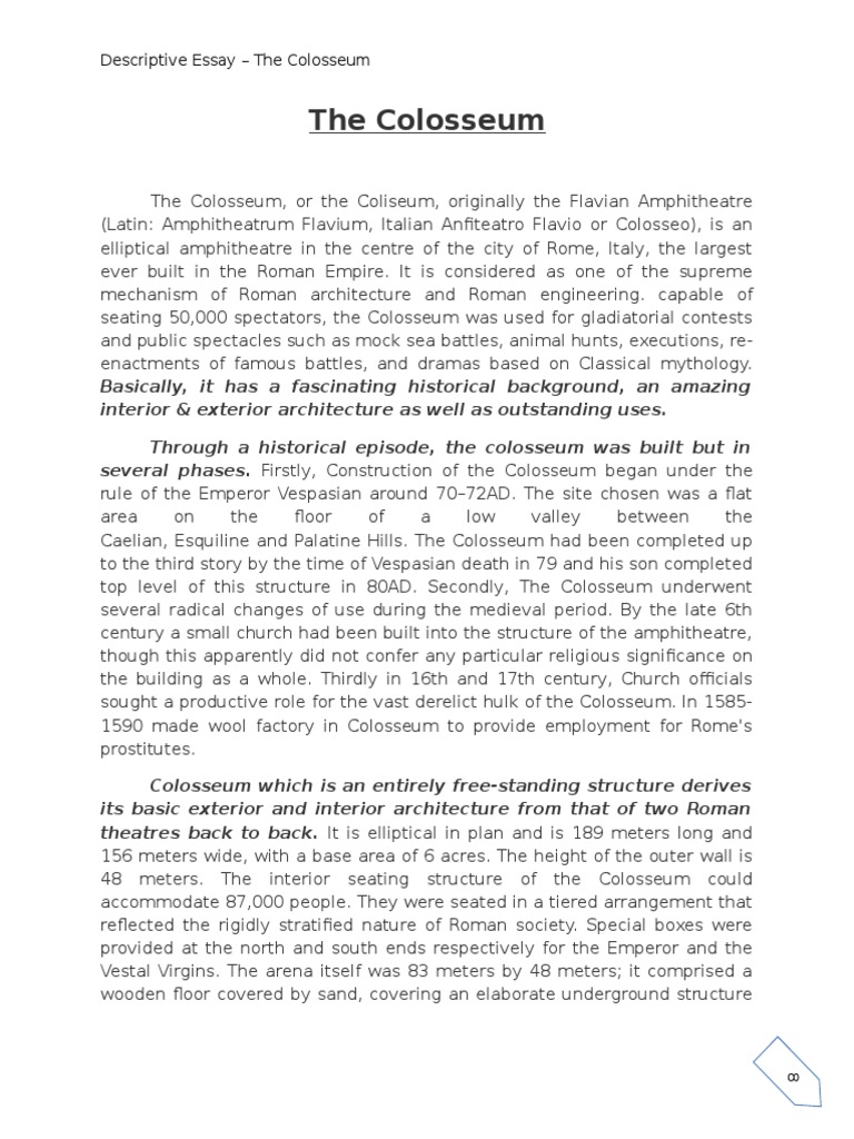 Descriptive Essay - The Colosseum | PDF