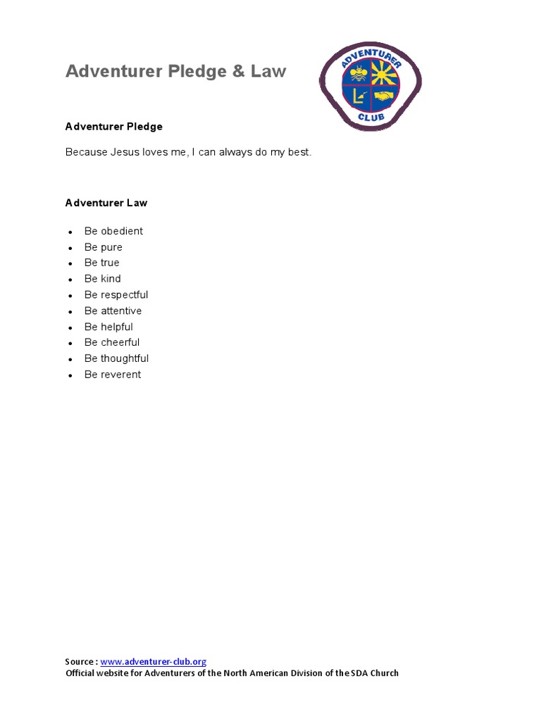 Adventurer Pledge and Law Overview | PDF | Religion & Spirituality