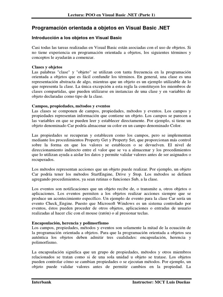 POO en Visual Basic .NET: Introducción | PDF | Objeto (informática ...