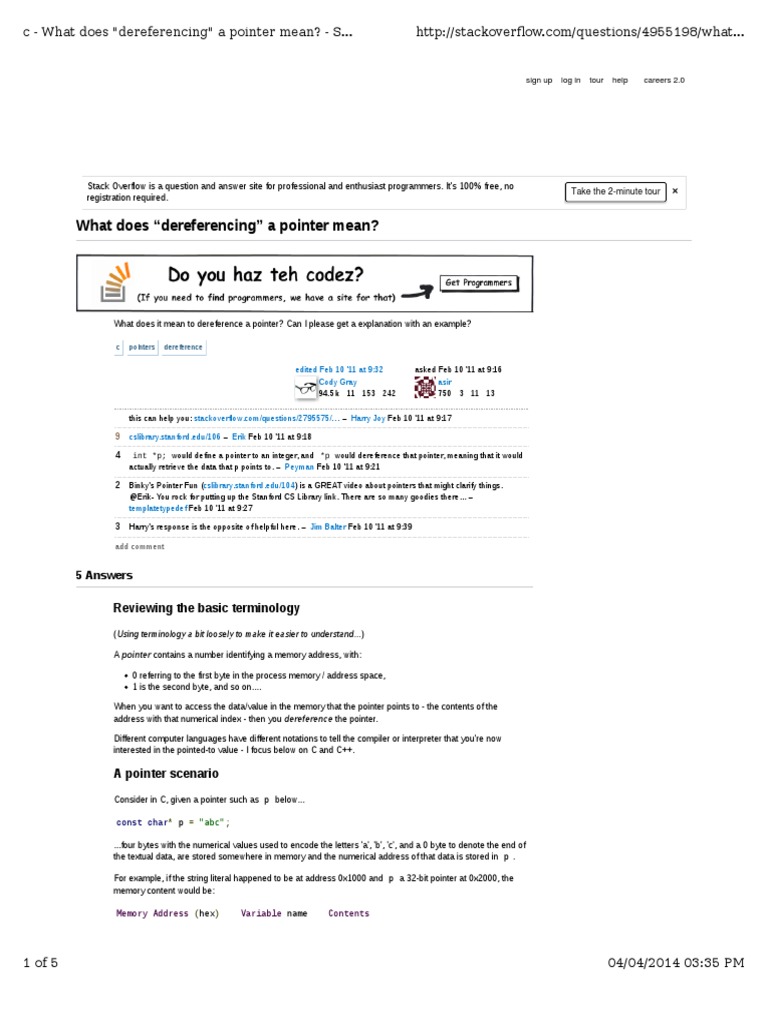 Dereferencing Pointer | Download Free PDF | Pointer (Computer Programming) | C (Programming ...