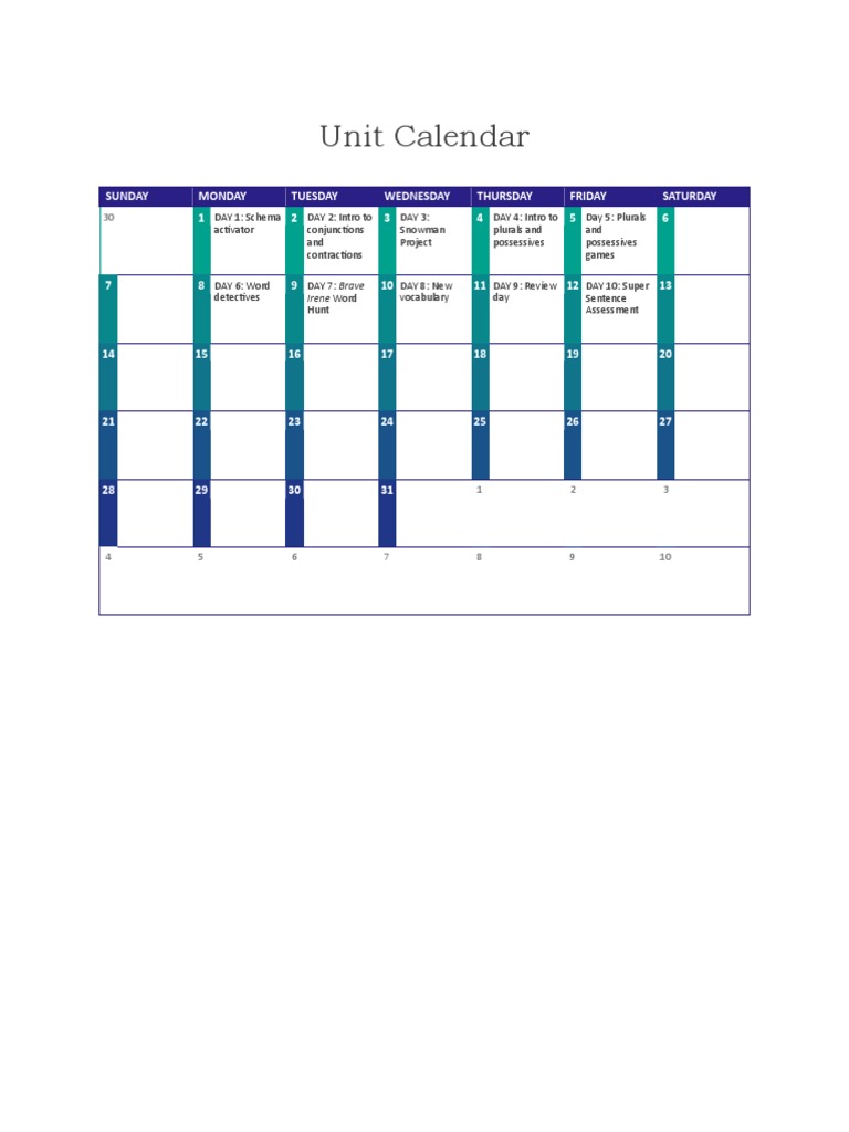 Unit Calendar | PDF | Games & Activities