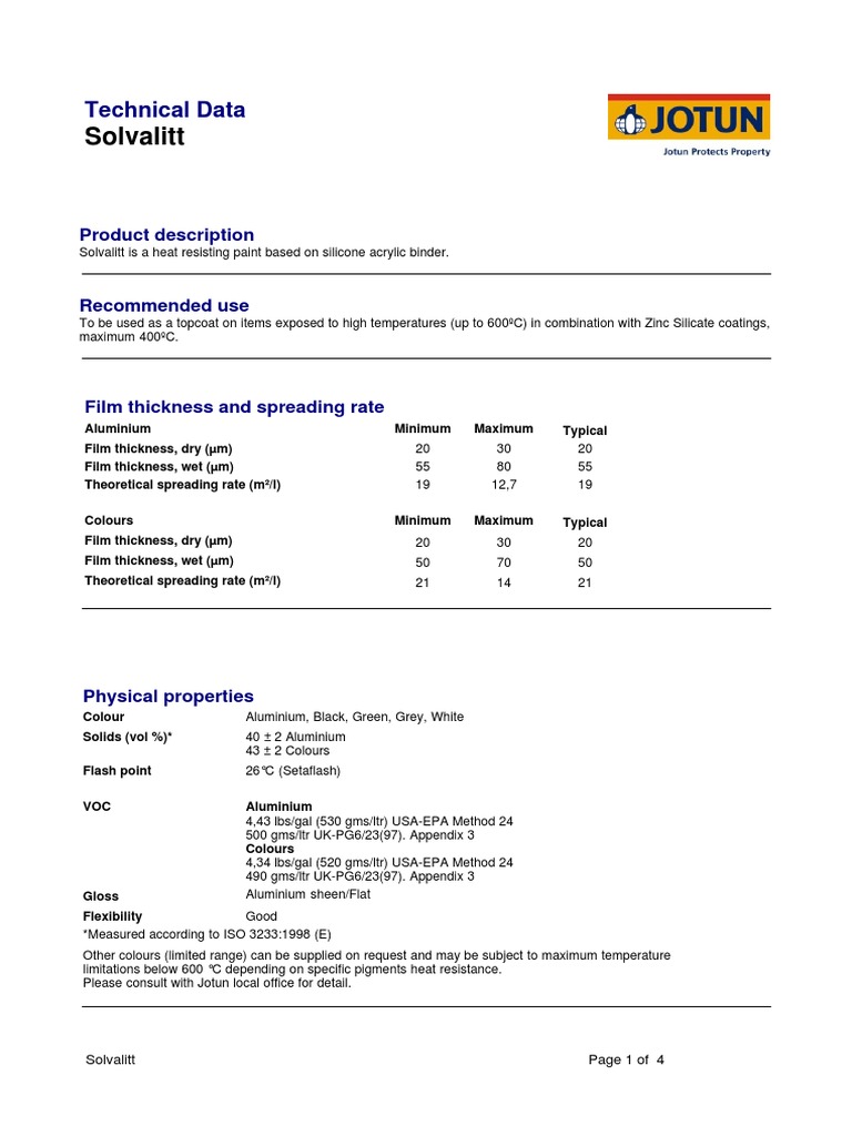 Solvalitt TDS | PDF | Shelf Life | Paint
