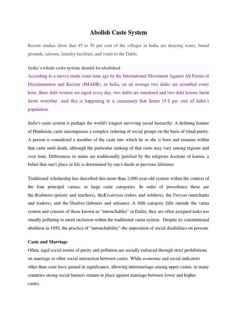 Caste Discrimination and Inequality in India: Abolishing the Caste ...