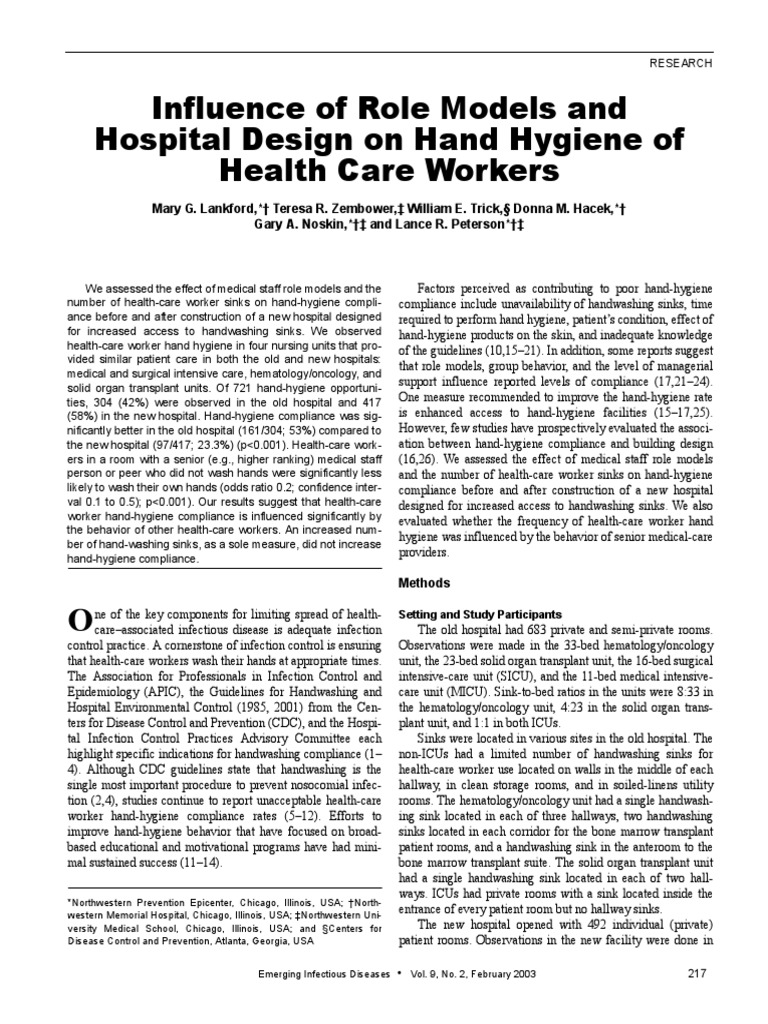 Influence of Role Models and Hospital Design On Hand Hygiene of Health ...
