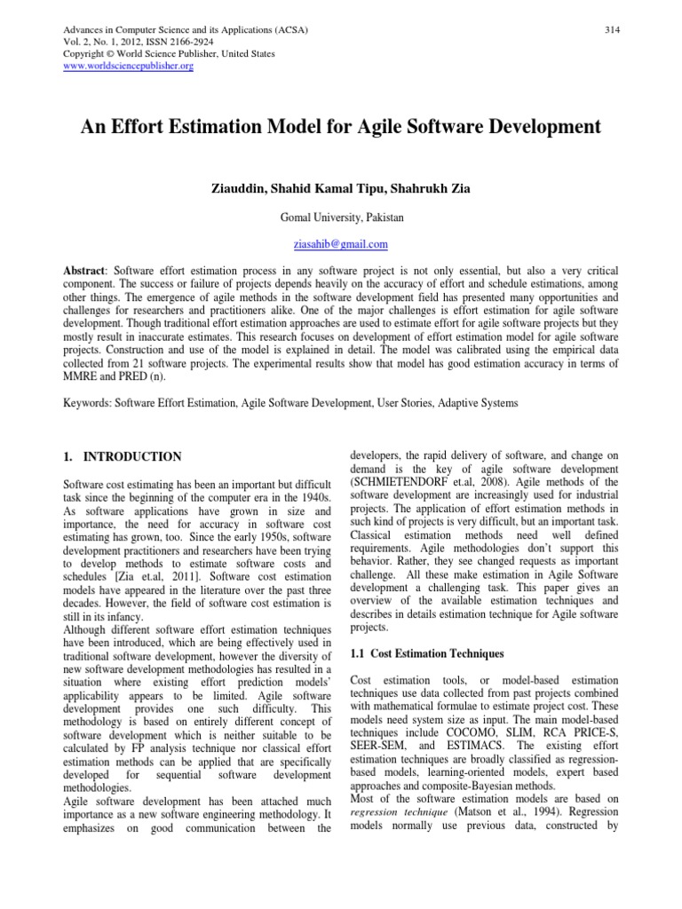 An Efforts Estimate For Agile Projects | PDF | Agile Software Development | Regression Analysis