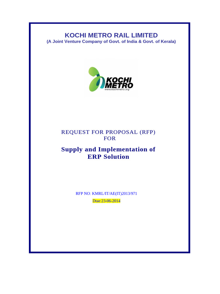 RFP For Kochi Metro Rail. | PDF | Enterprise Resource Planning ...