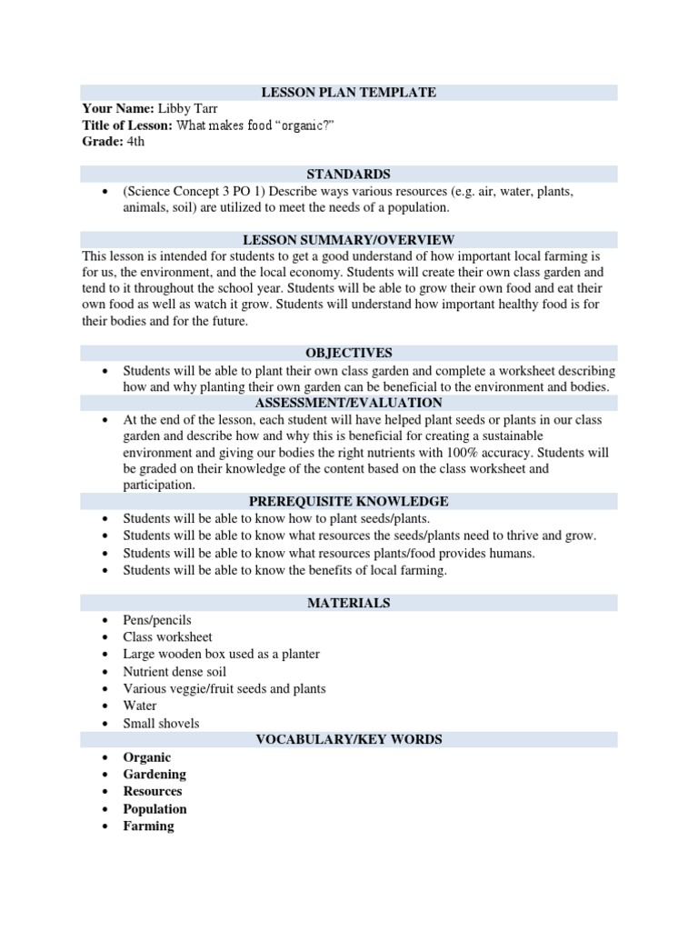 Organic Gardening Lesson Plan for 4th Grade | PDF | Organic Farming ...