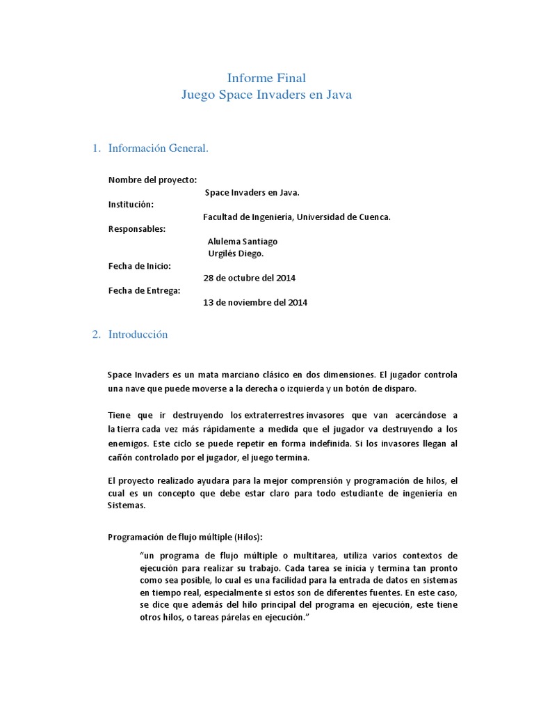Space Invaders Java Pdf Java Lenguaje De Programación Hilo Computación 1136