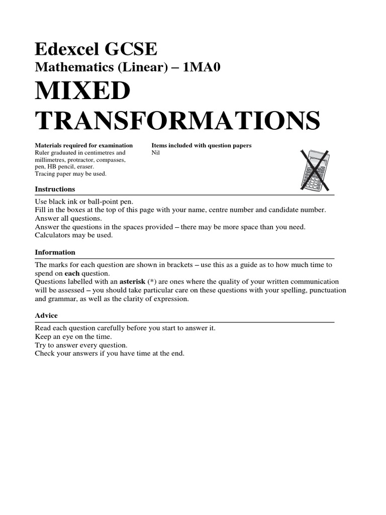 Mixed Transformations Exam Guide | PDF