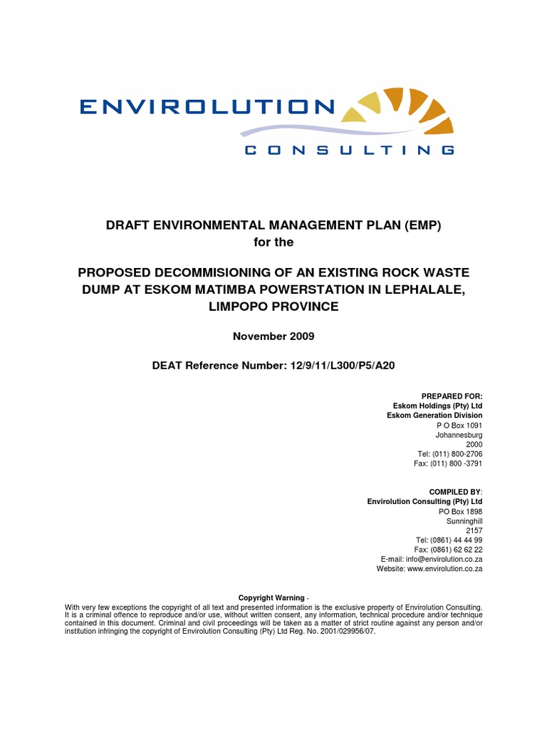 Emp 4 Draft Environmental Management Plan (Emp) | PDF | Landfill | Environmental Impact Assessment