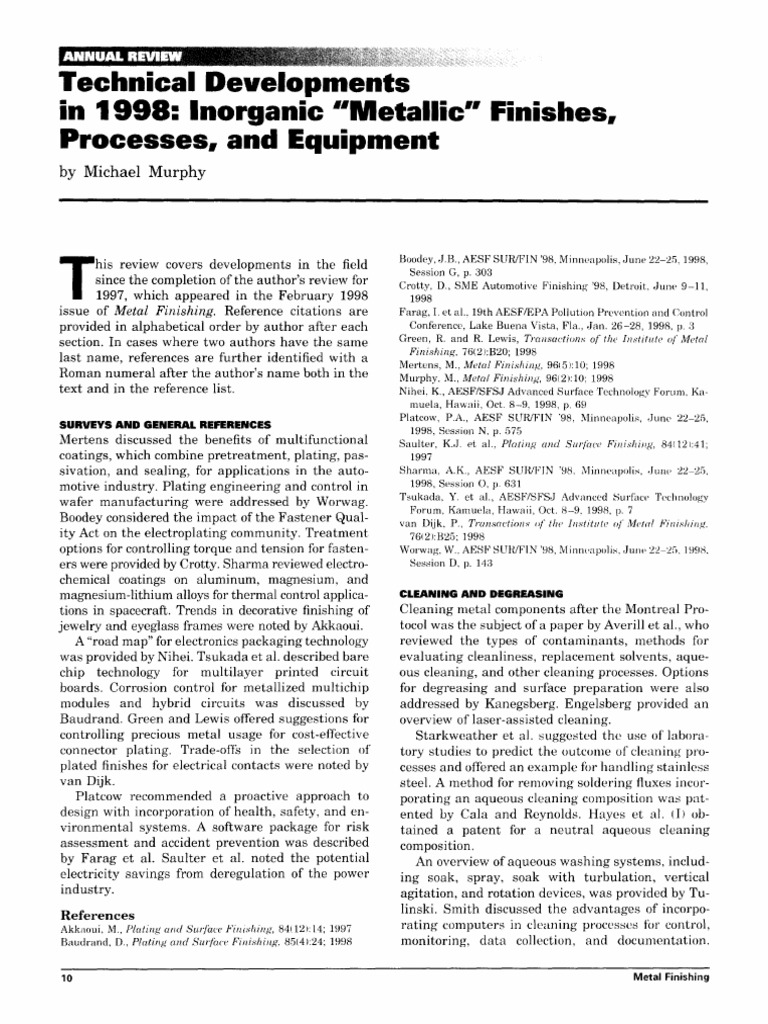Advances in Metallic Finishing 1998 | PDF | Abrasive | Aluminium