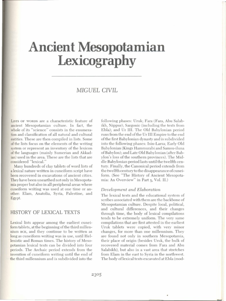 Miguel Civil - Ancient Mesopotamian Lexicography | PDF | Mesopotamia ...