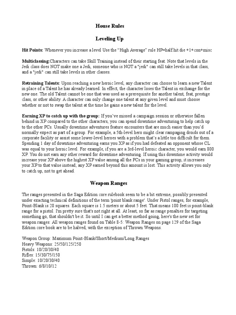 House Rules for Star Wars Saga Edition | PDF | Rifle | Weaponry