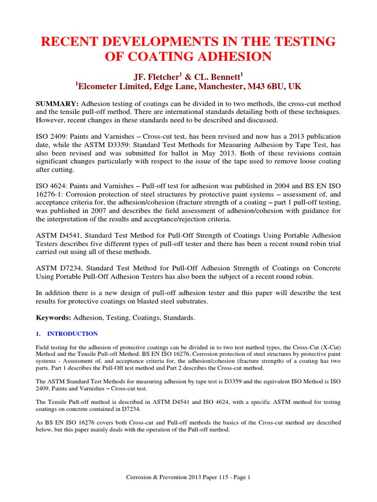 WHP Recent Developments in The Testing of Coating Adhesion | PDF