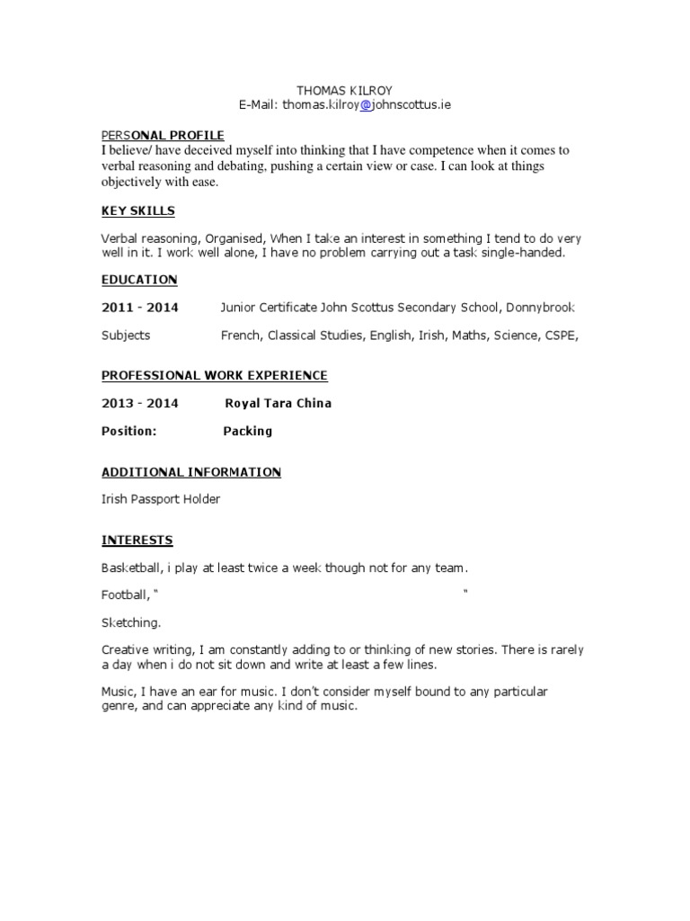 Cv-Thomas Kilroy | PDF
