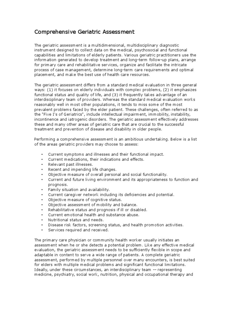 Geriatric Assessment | Geriatrics | Nursing Home Care