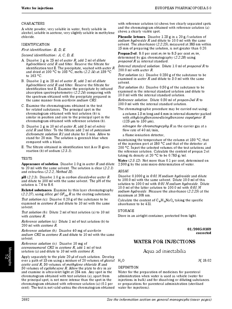 Water For Injections | PDF | Calibration | Properties Of Water