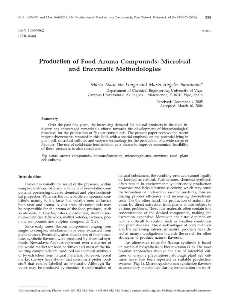 Production of Food Aroma Compounds: Microbial and Enzymatic ...