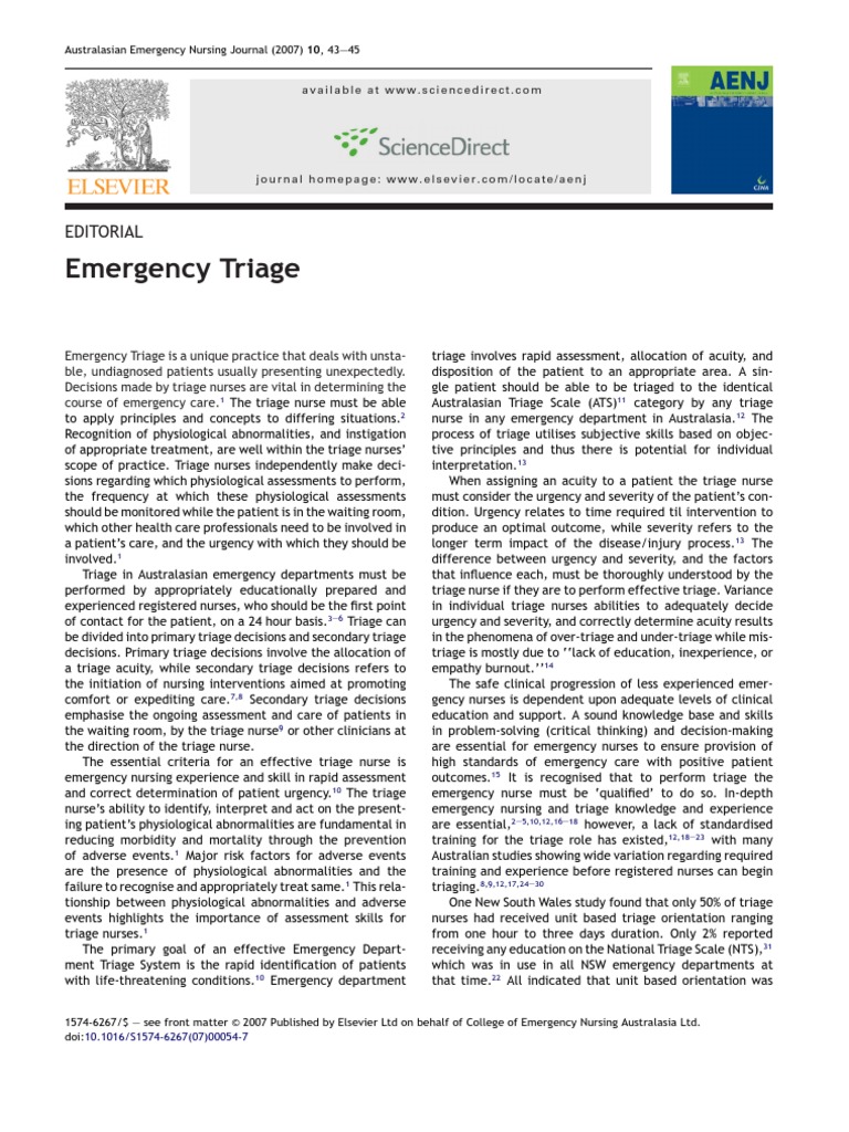 Emergency Triage | Emergency Department | Nursing