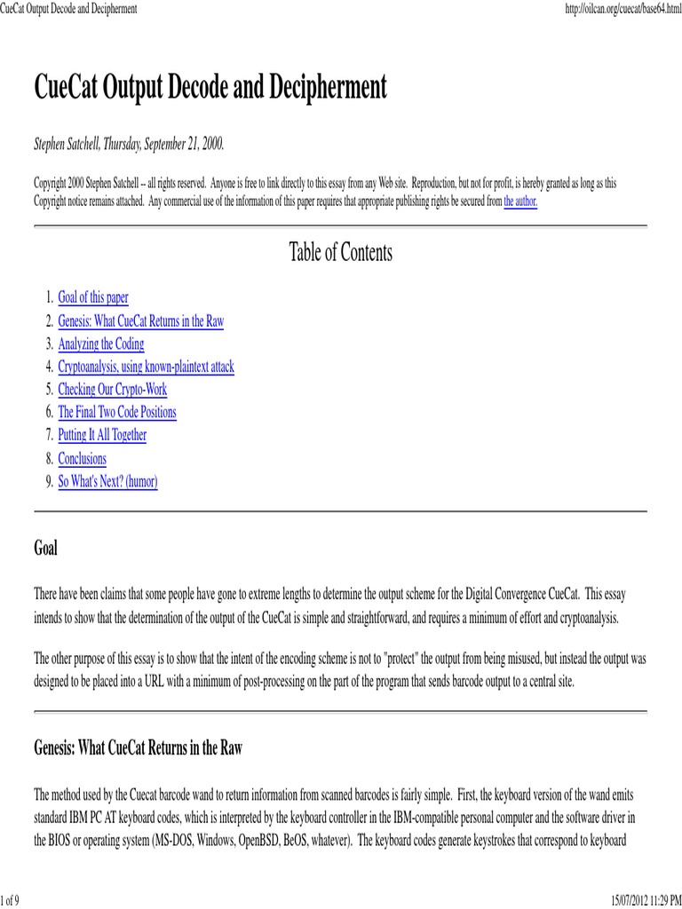 CueCat Output Decode and Decipherment | PDF | Barcode | Computer Data