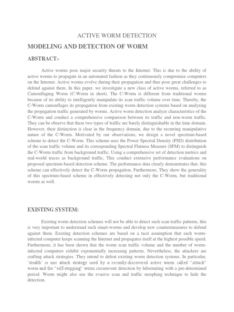 Modeling and Detection of Worm | PDF | Computer Virus | Computer Engineering