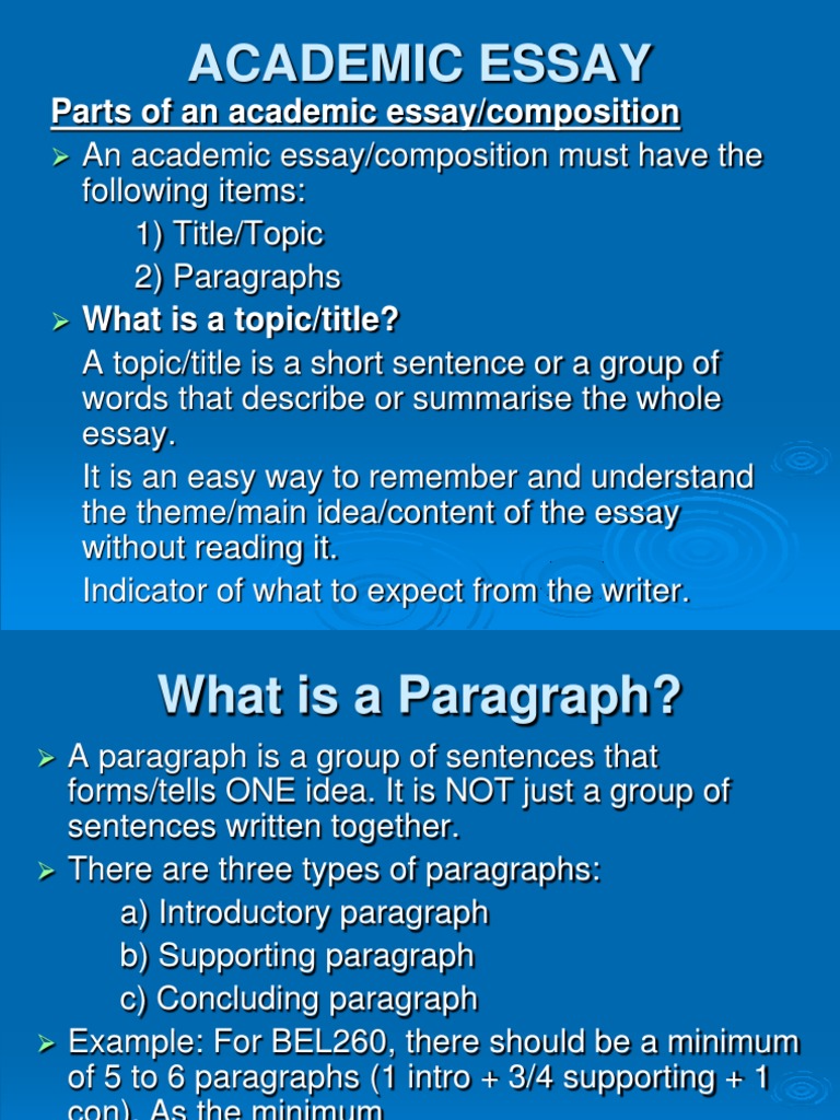 Parts of An Academic Essay/composition | PDF | Essays | Paragraph