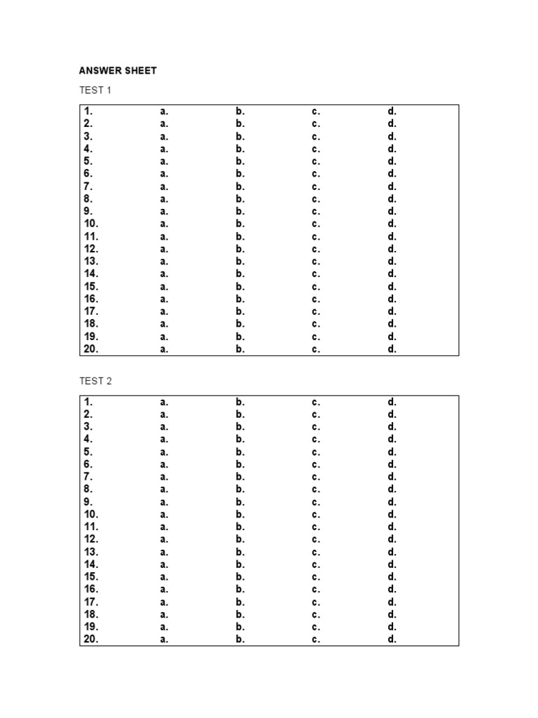 Test 1: Answer Sheet | PDF