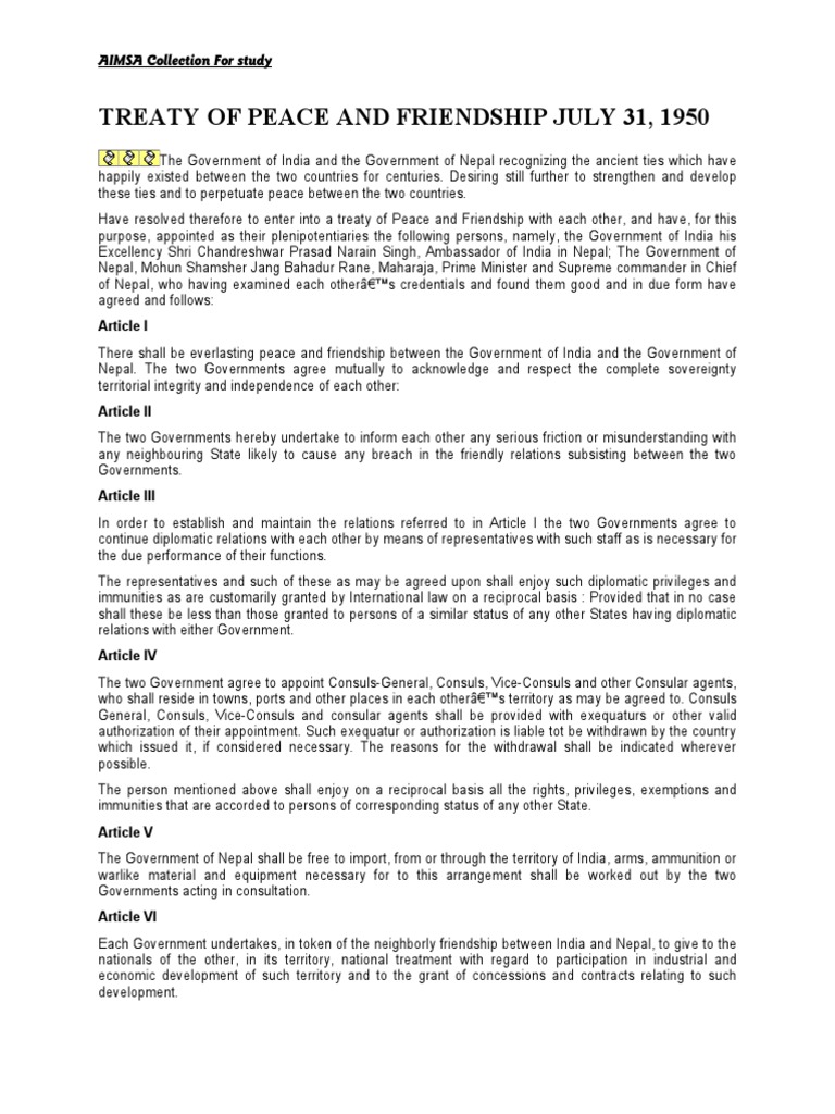 Treaty of Peace and Friendship July 31 | PDF | Consul (Representative ...