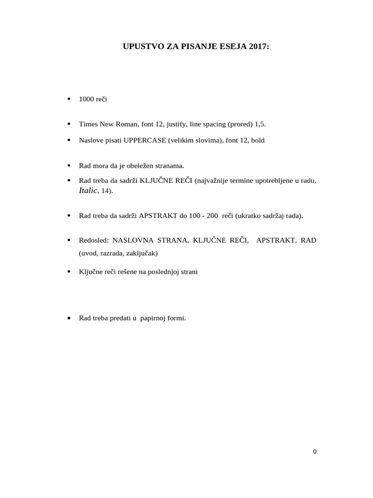 Uputstvo Za Pisanje Eseja. | PDF
