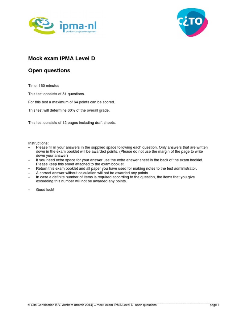 Cito Mock Exam Ipma Level D Open Questions | PDF | Test (Assessment ...
