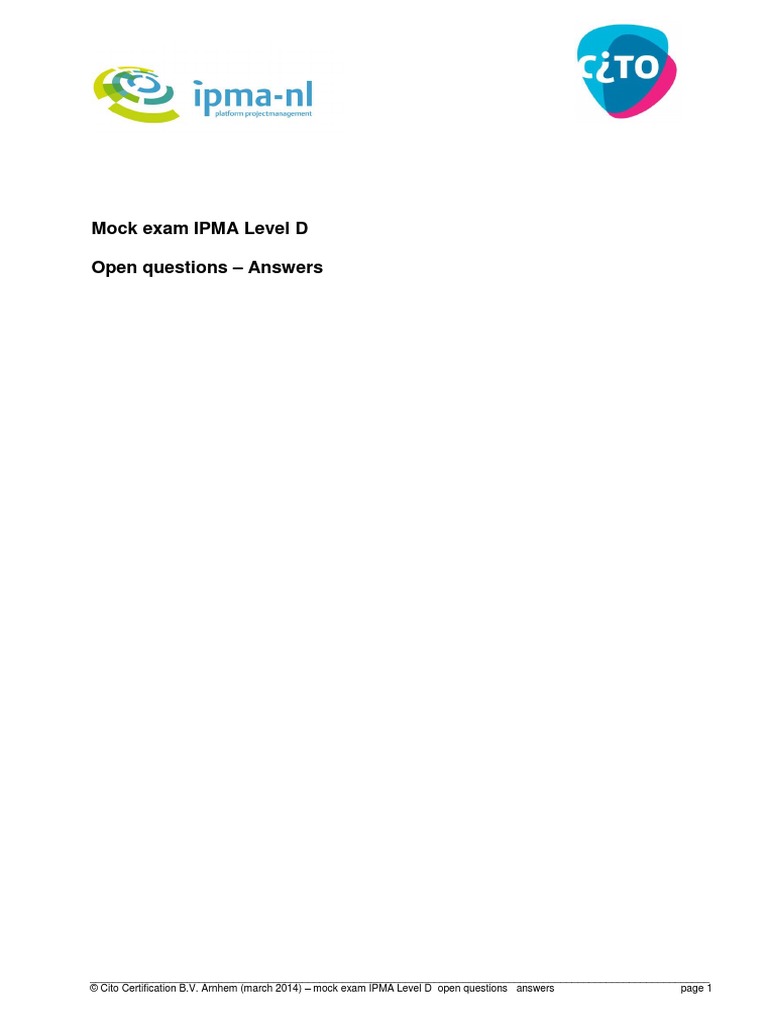 Cito Mock Exam Ipma Level D Open Questions Answers | PDF | Risk | Risk ...