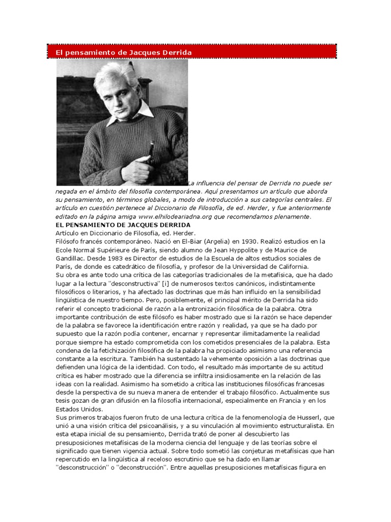 El Pensamiento de Jacques Derrida | Deconstrucción | Verdad
