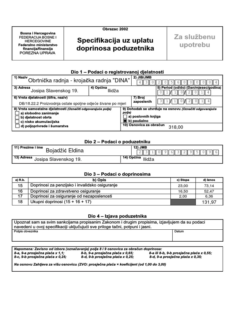 Obrazac 2001 - Plata | PDF